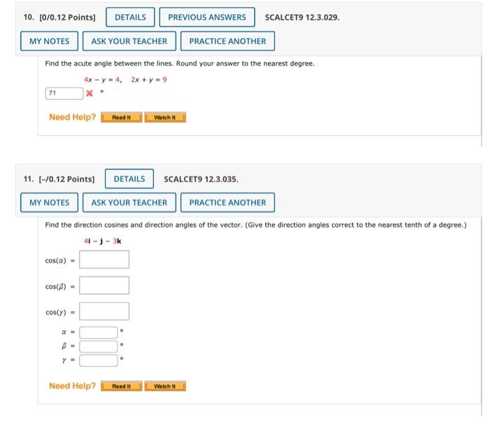Solved Find the acute angle between the lines. Round your | Chegg.com