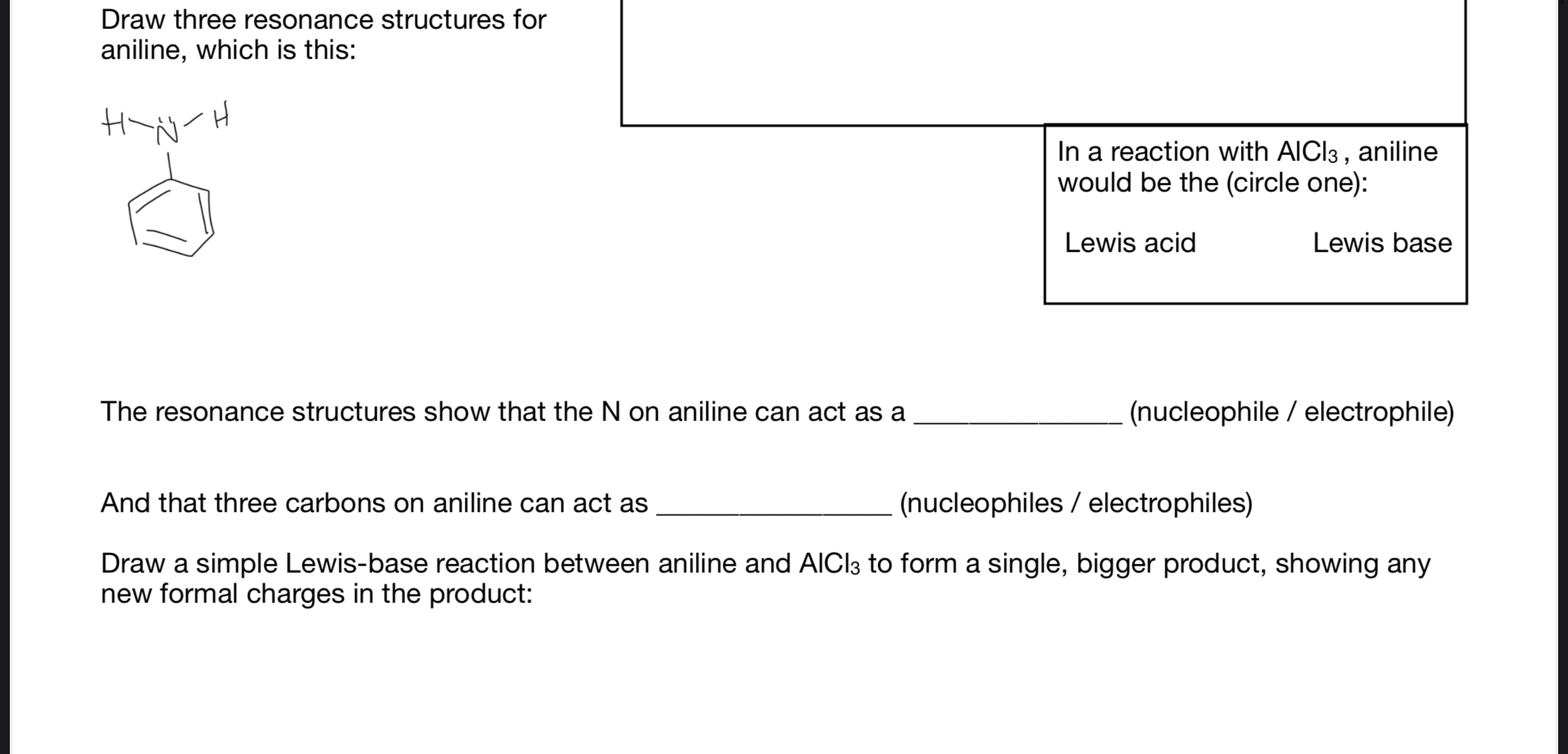 Solved Draw three resonance structures for aniline, which is | Chegg.com