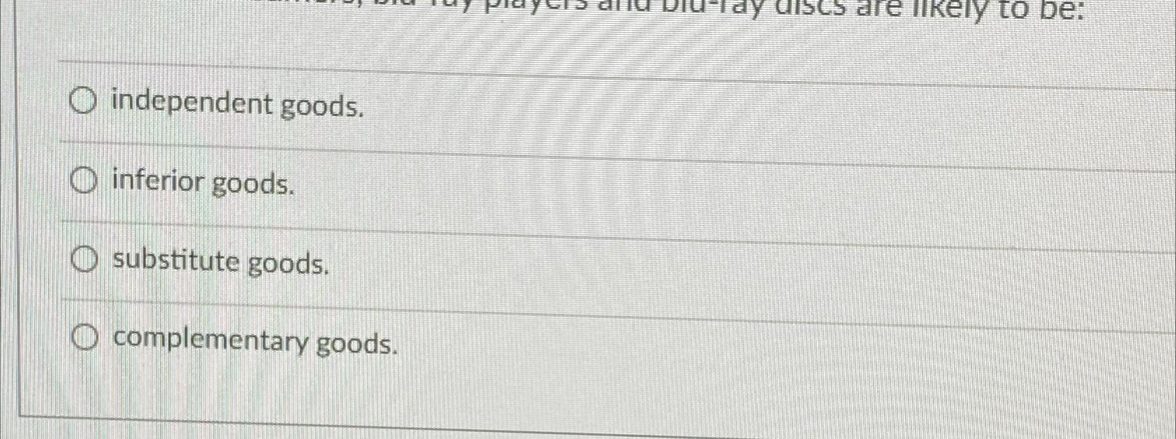 Solved independent goods.inferior goods.substitute | Chegg.com