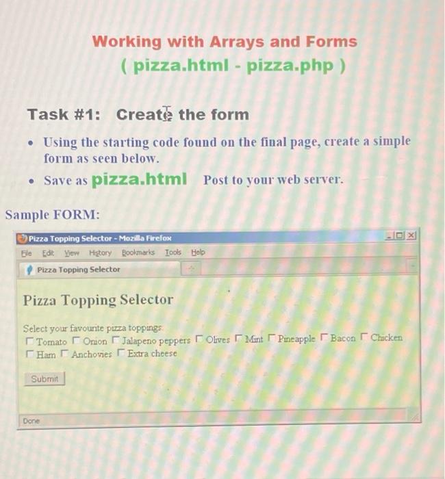 Solved Working with Arrays and Forms (pizza.html - pizza.php | Chegg.com