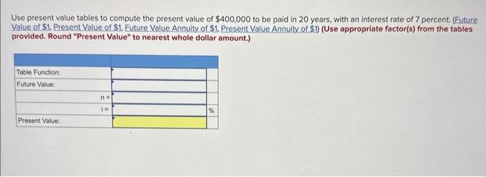 Solved Use present value tables to compute the present value | Chegg.com