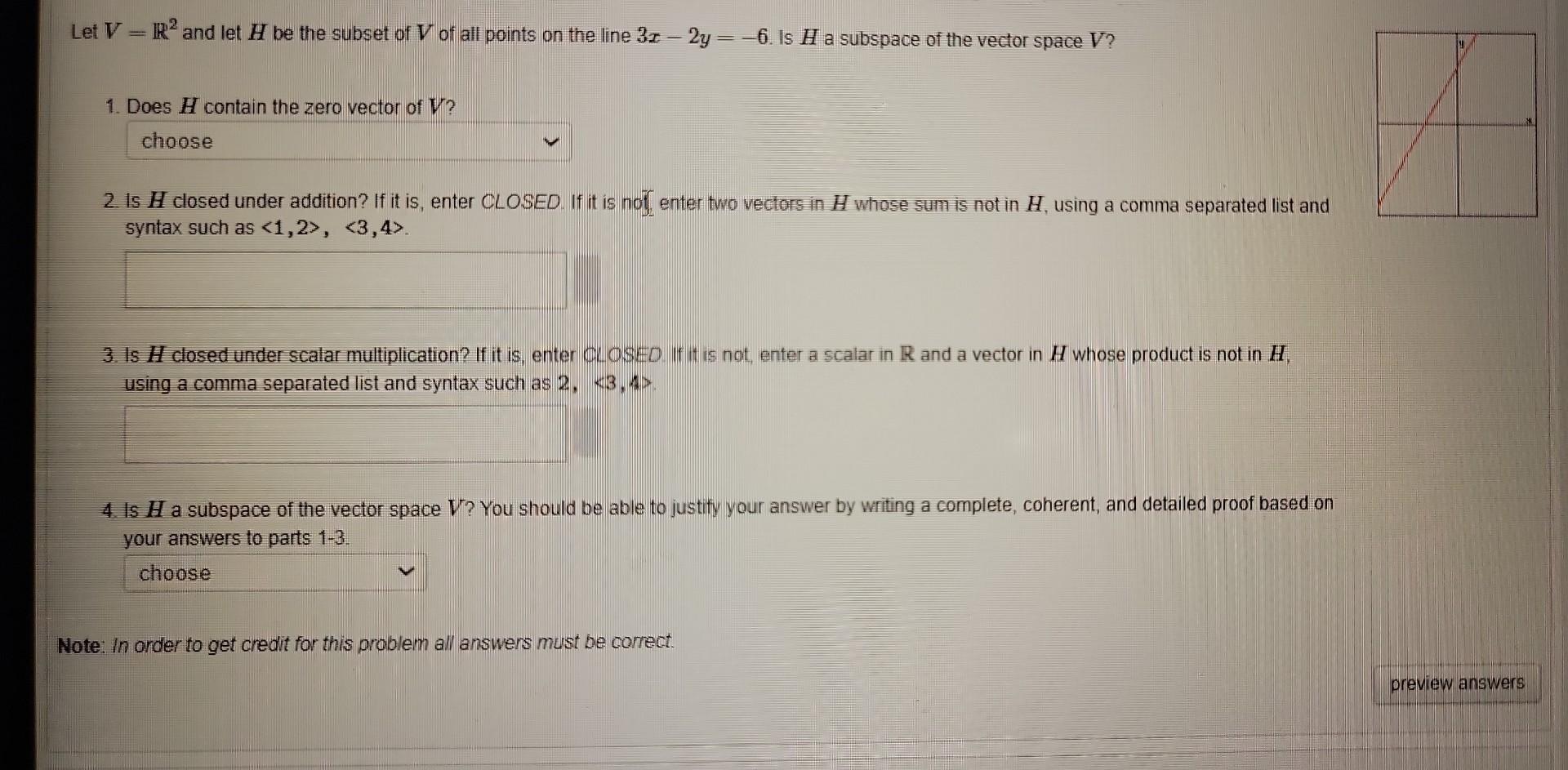 Solved Let V=R2 and let H be the subset of V of all points | Chegg.com