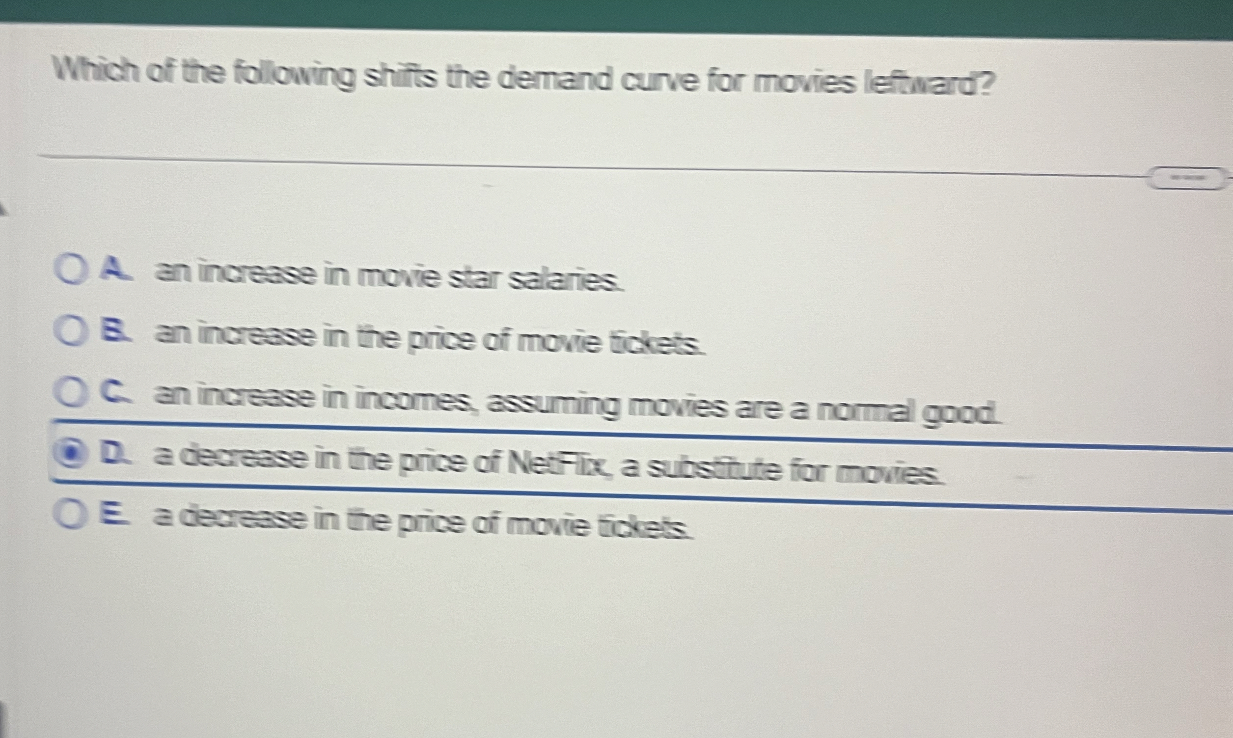Solved Which of the following shifts the demand curve for | Chegg.com