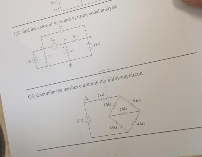 Solved and v3 using nodal analysis Q4: determine the meshes | Chegg.com