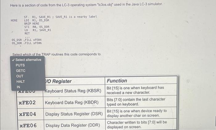 Solved Here is a section of code from the LC-3 operating | Chegg.com