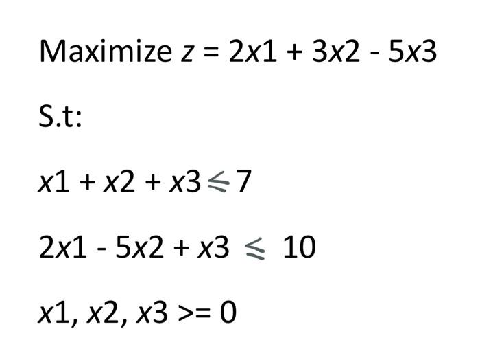 Solved Maximize z=2x1+3x2−5x3 S.t: | Chegg.com