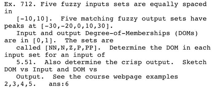 Solved Ex. 712. Five fuzzy inputs sets are equally spaced in | Chegg.com
