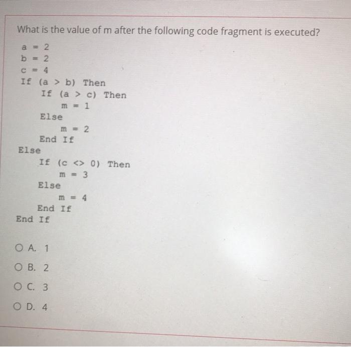 Solved What is the value of m after the following code | Chegg.com