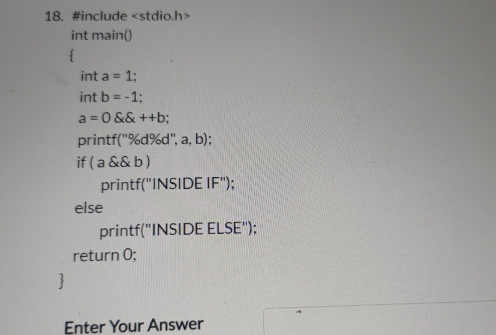 Solved #include a=1b=-1a=0&&++b;a&&b | Chegg.com