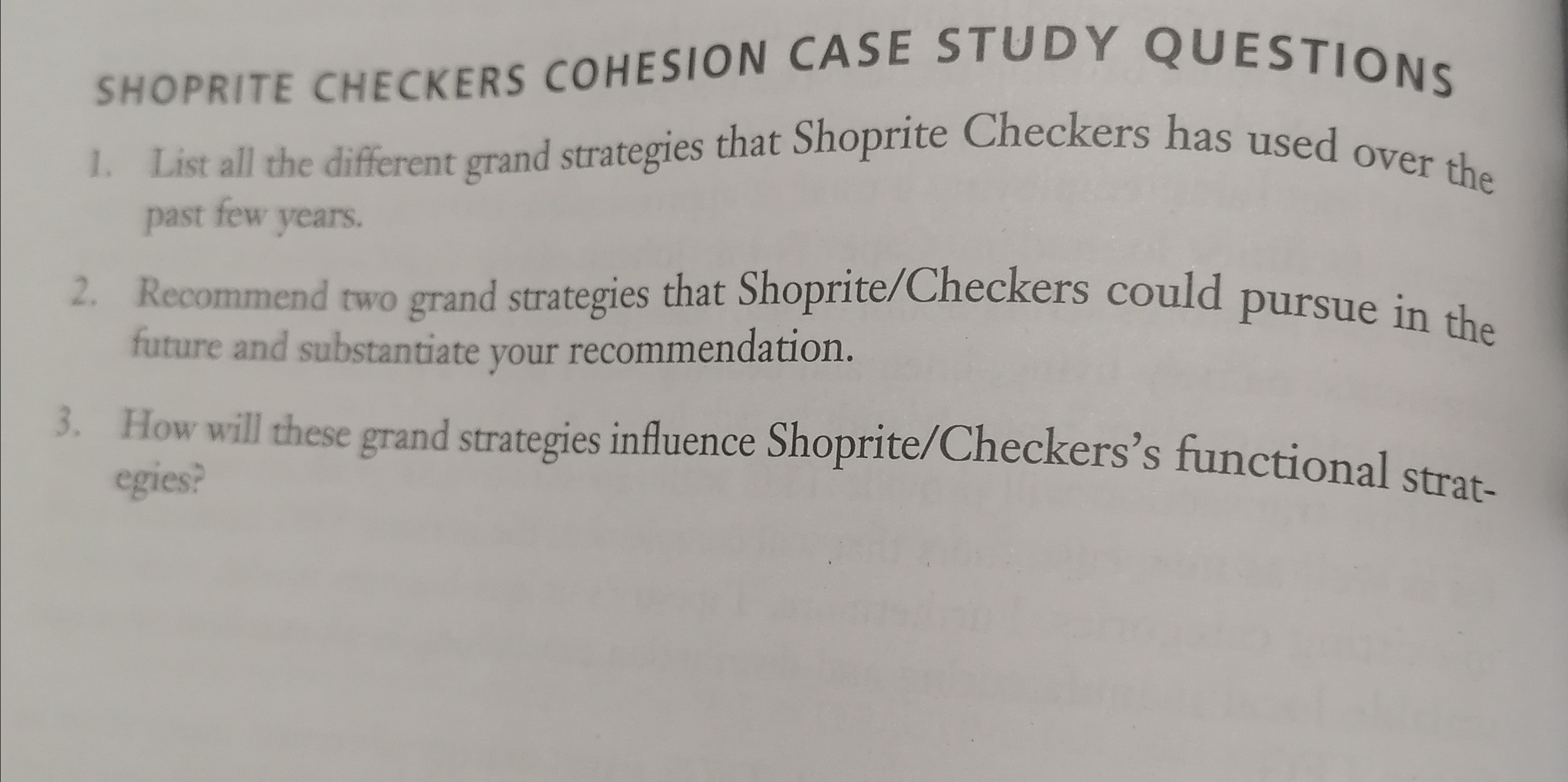 Solved SHOPRITE CHECKERS COHESION CASE STUDY QUESTIONSList | Chegg.com