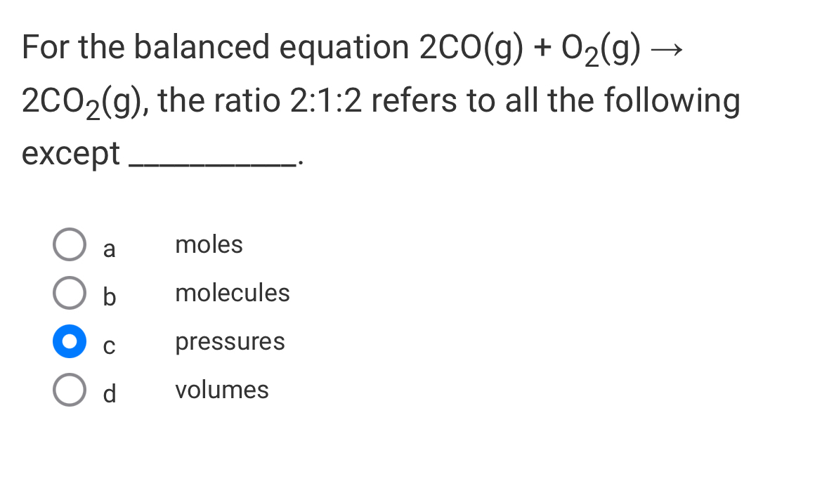 For the balanced equation 2CO(g)+O2(g)→ 2CO2(g), ﻿the | Chegg.com