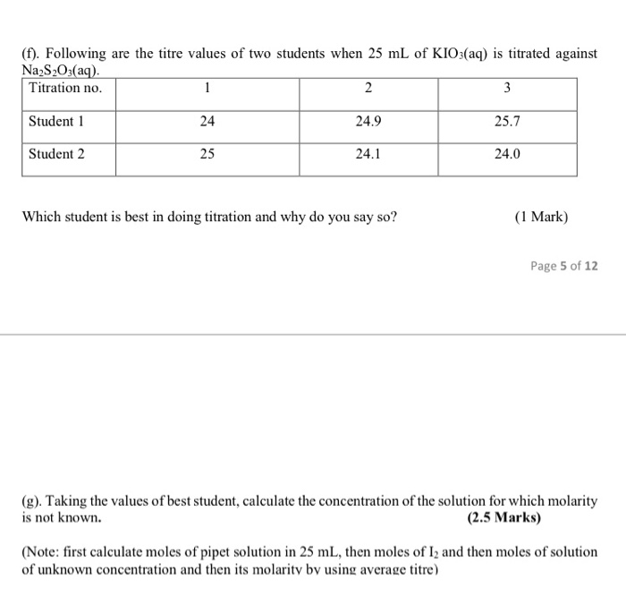 Solved (f). Following are the titre values of two students | Chegg.com