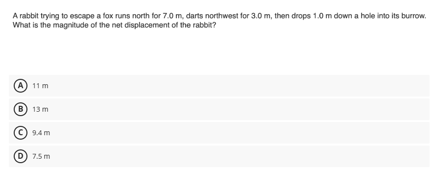 Solved A rabbit trying to escape a fox runs north for 7.0m, | Chegg.com