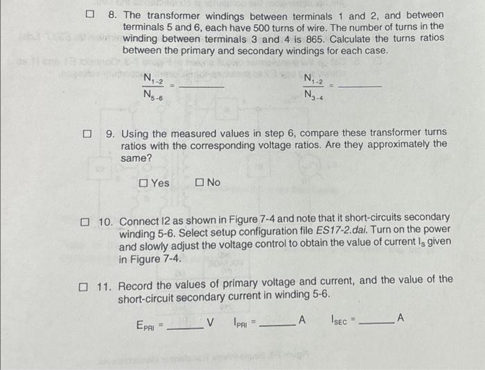 Solved 8. The transformer windings between terminals 1 and | Chegg.com