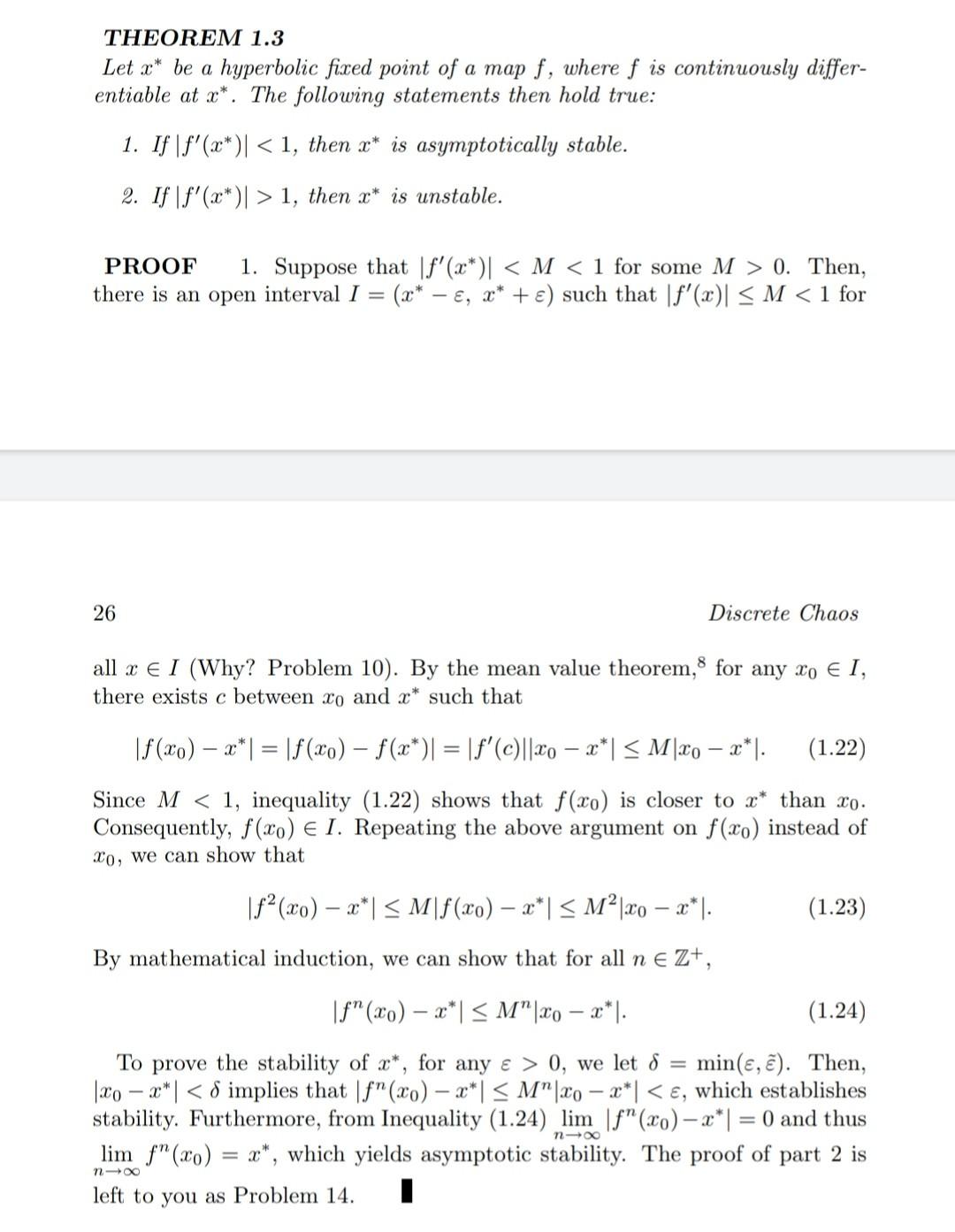 Solved THEOREM 1.3 Let x∗ be a hyperbolic fixed point of a | Chegg.com