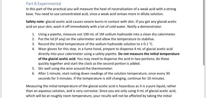 Solved Part A Experimental: heat of neutralisation In this | Chegg.com
