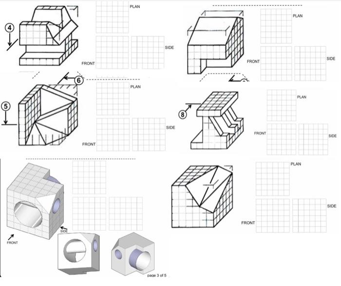 Solved Sketch the third angle orthographic projection of | Chegg.com