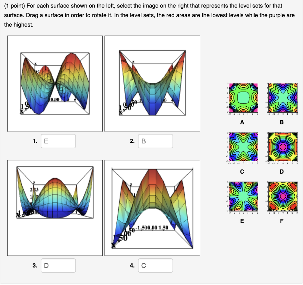 Solved (1 point) For each surface shown on the left, select | Chegg.com