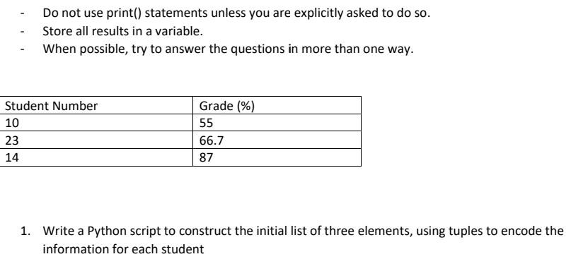 Solved - Do not use print() statements unless you are | Chegg.com