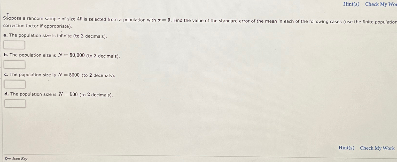 Solved Hint(s) ﻿Check My WorSupose a random sample of size | Chegg.com