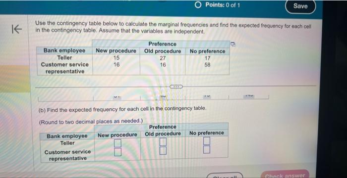 Solved Use the contingency table below to calculate the | Chegg.com
