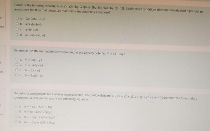 Solved Consider the following velocity field: | Chegg.com