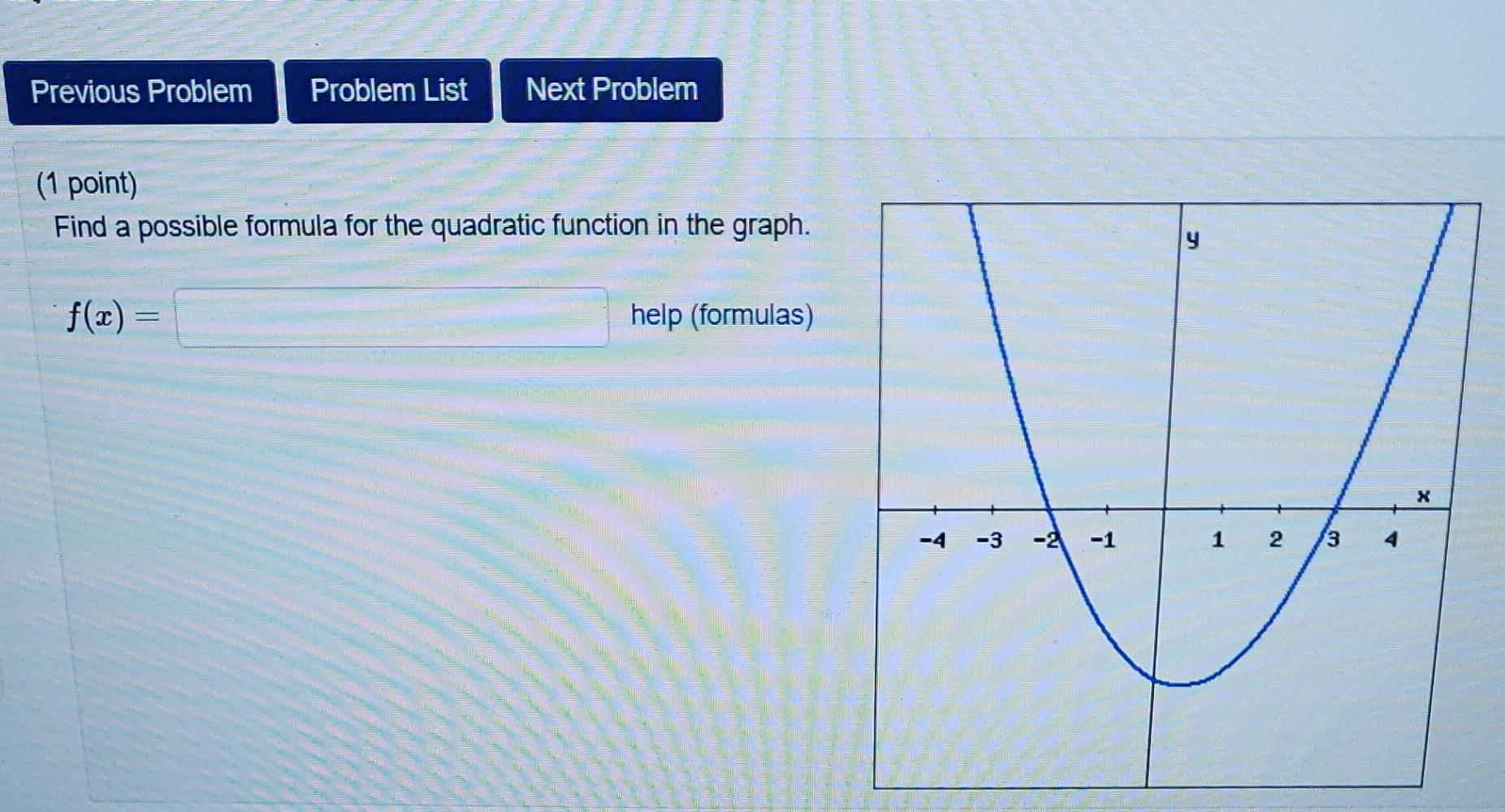 Solved Find a possible formula for the quadratic function in | Chegg.com