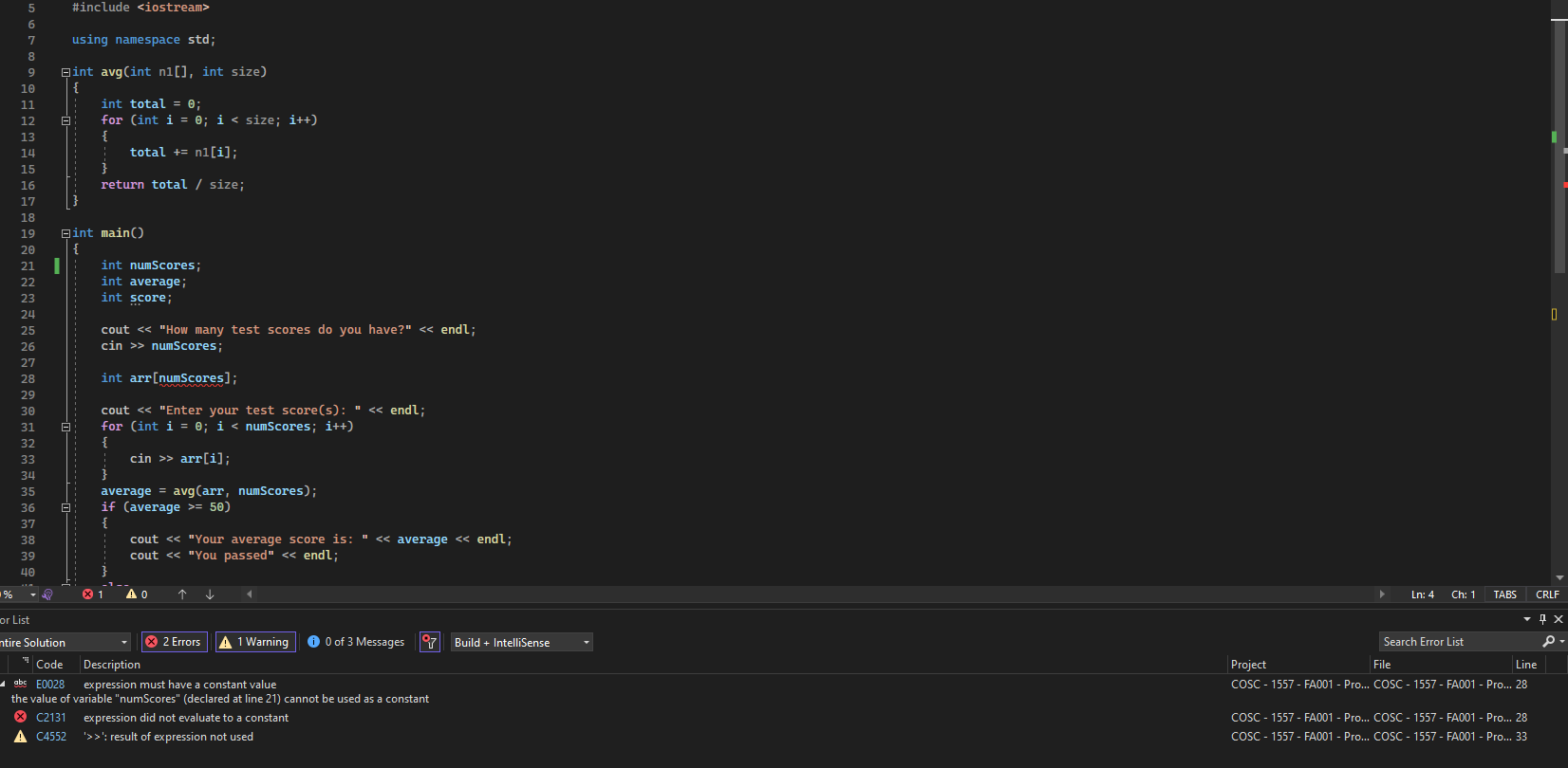 Solved Use Ctt Fix the code so that "int arr [num Scores];" | Chegg.com