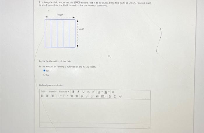 Solved A rectangular field whose area is 16000 square feet | Chegg.com