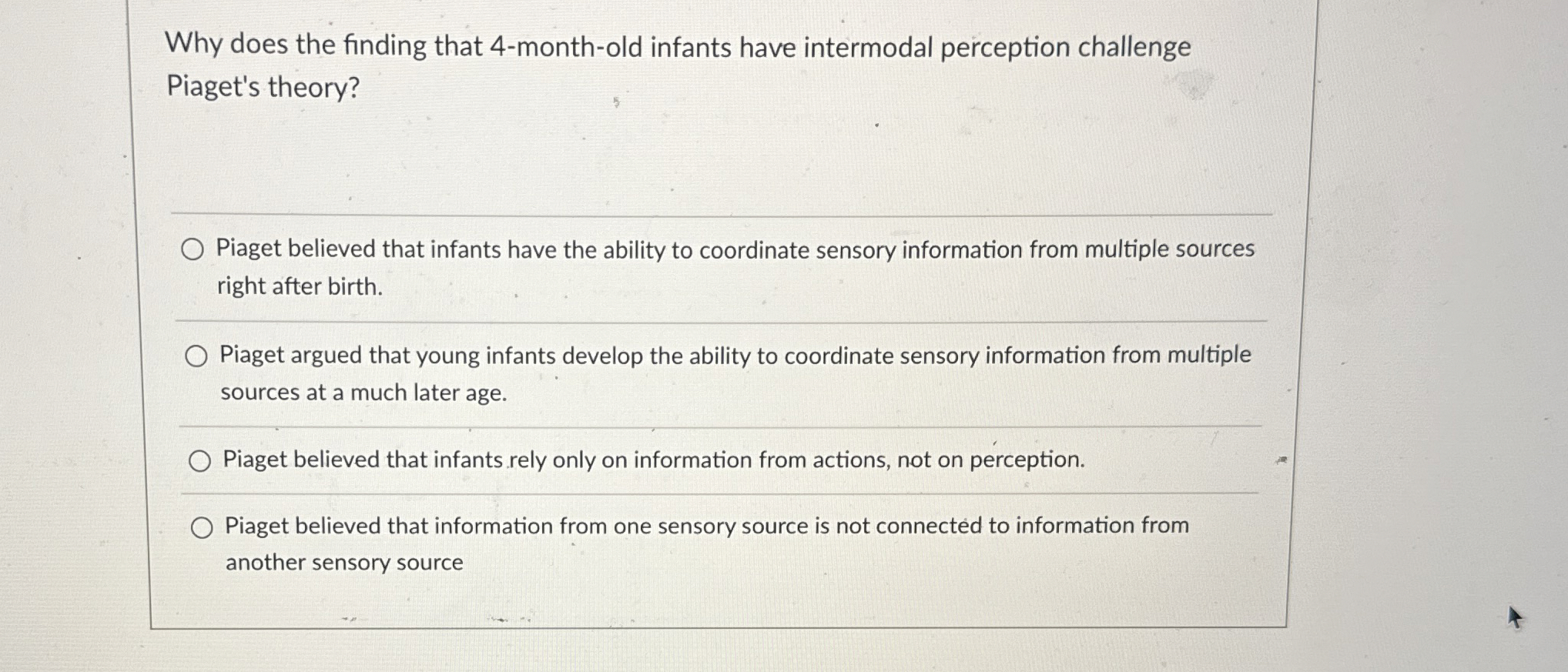 Solved Why does the finding that 4 -month-old infants have | Chegg.com
