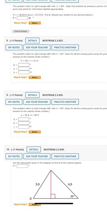 Solved This problem refers to right triangle ABC with C = | Chegg.com