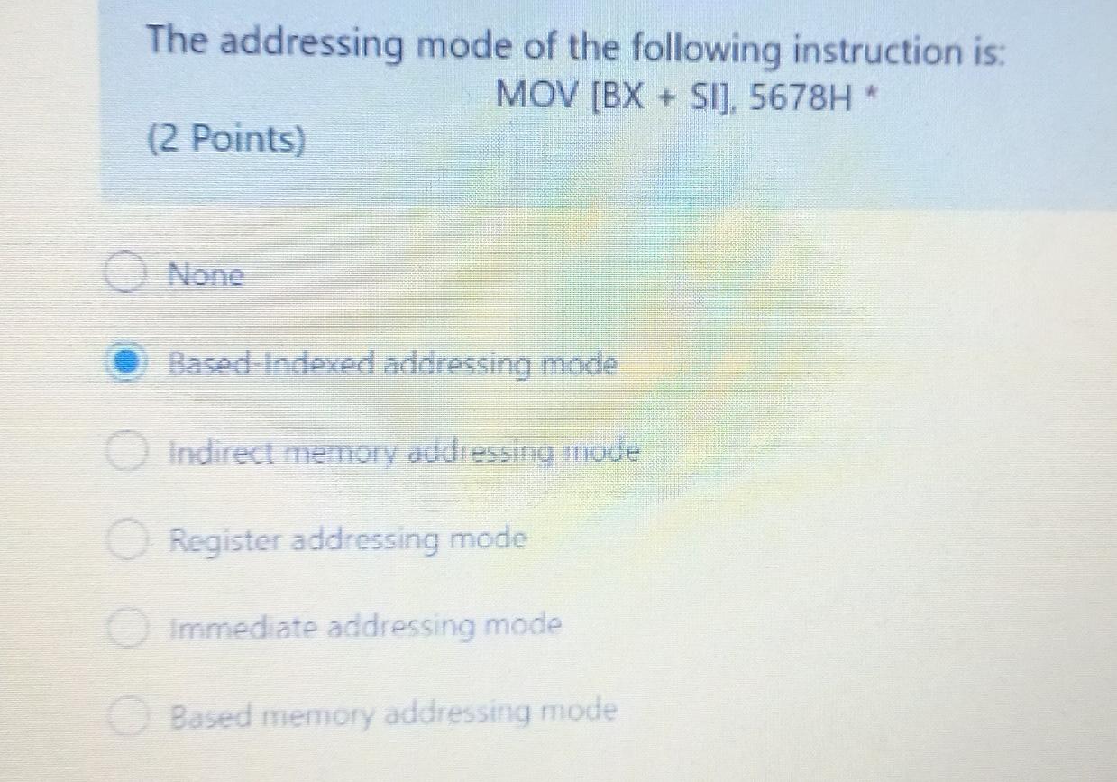 Solved The addressing mode of the following instruction is: | Chegg.com
