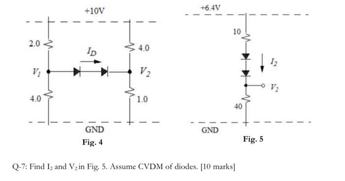 Solved Q-7: Find I2 and V2 in Fig. 5. Assume CVDM of diodes. | Chegg.com