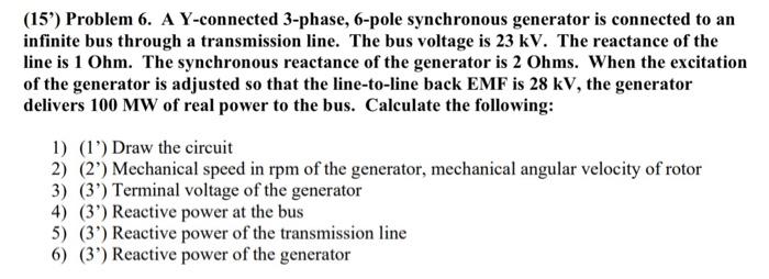 Solved (15') Problem 6. A Y-connected 3-phase, 6-pole | Chegg.com
