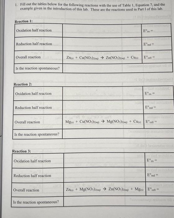 Solved 1. Fill out the tables below for the following | Chegg.com
