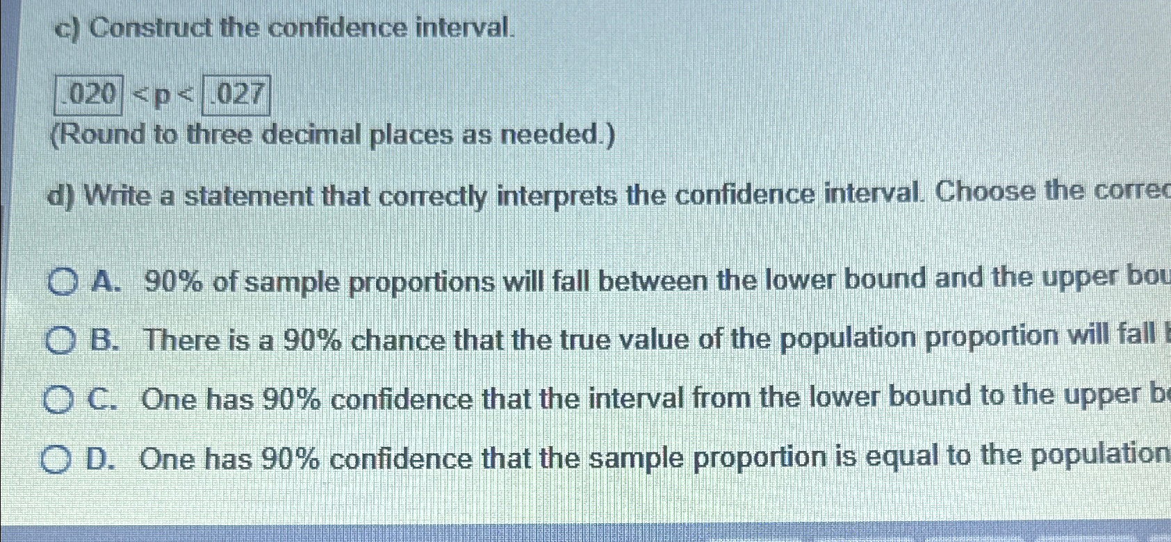 Solved c) ﻿Construct the confidence | Chegg.com