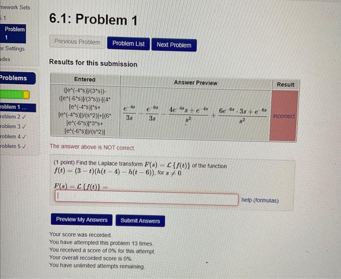 Solved 6.1: Problem 1 Problem Pr Settings 1 Results for | Chegg.com