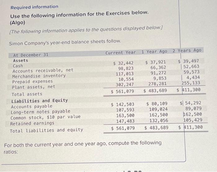 Solved Required information Use the following information | Chegg.com