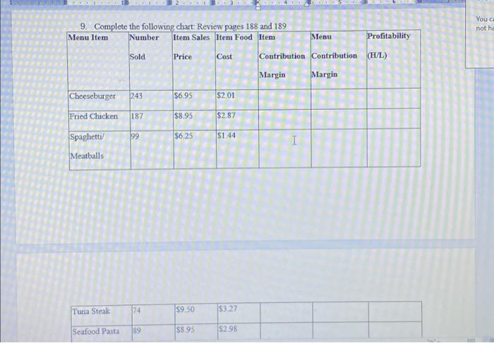 Solved 9. Complete the following chart: Review pages 188 and | Chegg.com