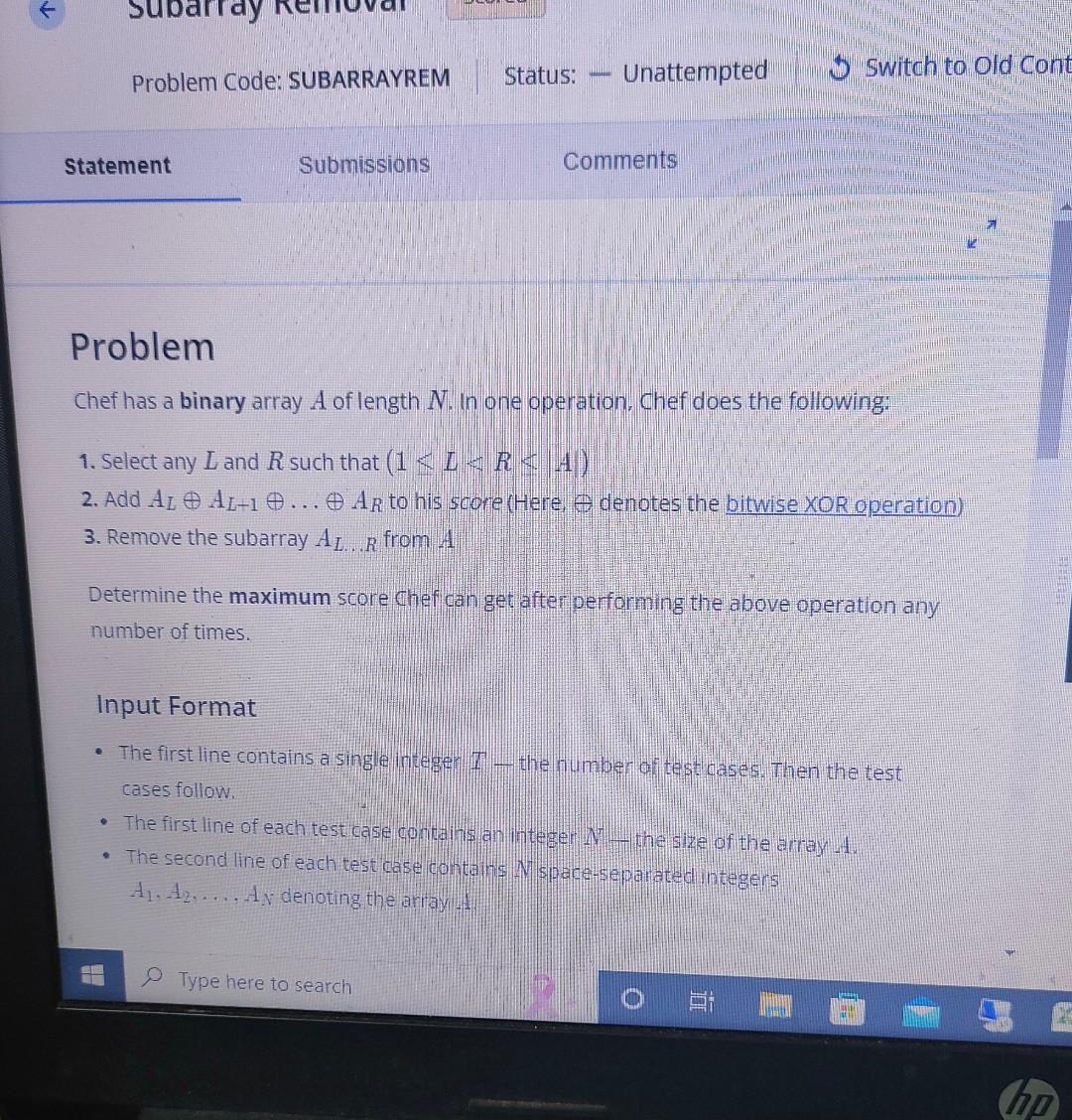 Solved Problem Chef Has A Binary Array A Of Length N In One 