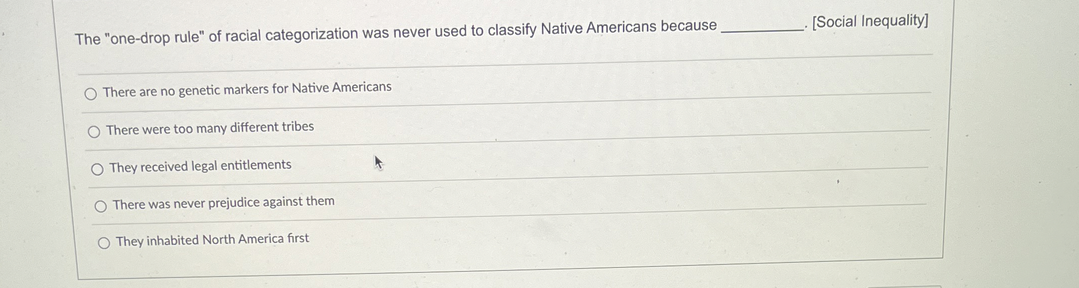 Solved The "one-drop rule" of racial categorization was | Chegg.com