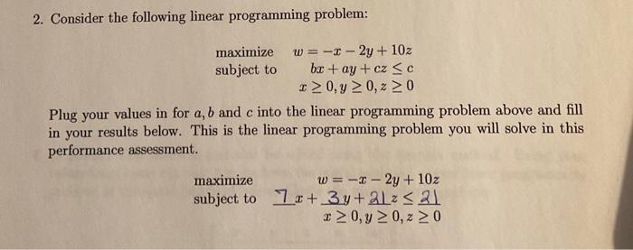Solved 2. Consider the following linear programming problem: | Chegg.com