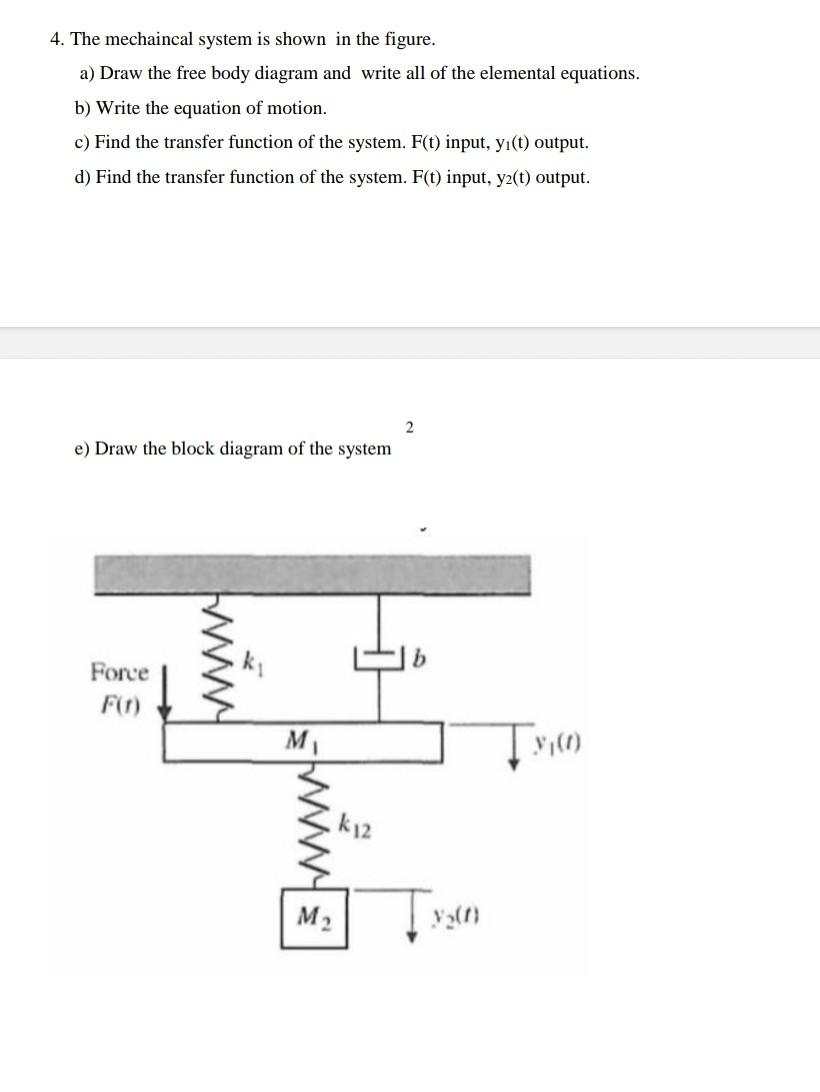 Solved 4. The mechaincal system is shown in the figure. a) | Chegg.com