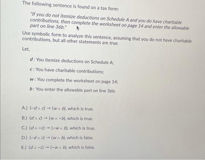Solved The following sentence is found on a tax form: "If | Chegg.com
