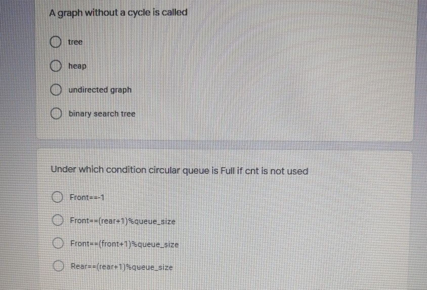 Solved A graph without a cycle is called tree heap | Chegg.com
