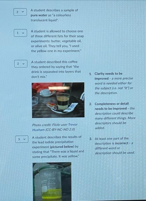 Solved 2 A student describes a sample of pure water as a | Chegg.com