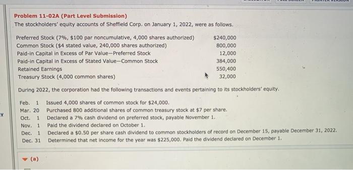 Solved Problem 11-02A (Part Level Submission) The | Chegg.com