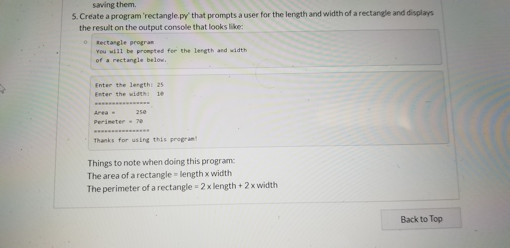 Solved saving them. 5. Create a program 'rectangle.py' that | Chegg.com