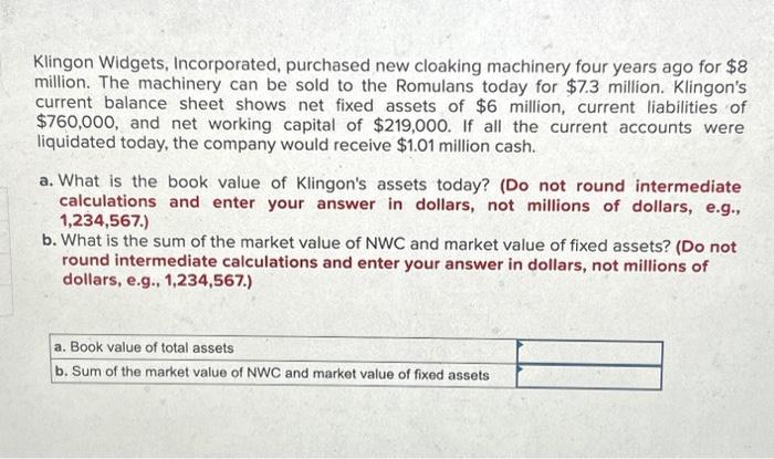 Solved Klingon Widgets, Incorporated, purchased new cloaking | Chegg.com