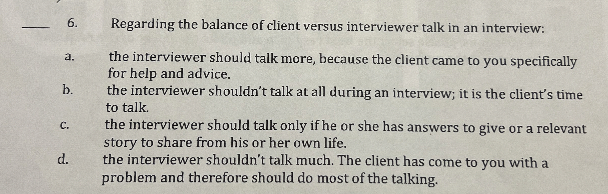 Solved Regarding the balance of client versus interviewer | Chegg.com